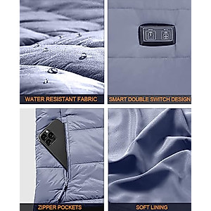 TAMEYA Womens Heated Vest with 3 Heating Levels, 9 Heating Zones, Washable Stand Collar Lightweight Zip Heated Vest With Battery Pack (Grey-Stripe,L)