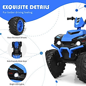 HONEY JOY 12V Ride On ATV, 4-Wheeler Battery Powered Toddler Quad, 2 Speeds, LED Headlights, Slow Start, Horn, Music, Treaded Tires, Electric Ride On Toy for Kids(Blue)