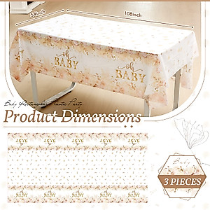 Mixweer 3 Pcs Boho Baby Shower Tablecloth 54 x 108 in Floral Table Cloths Rectangular Waterproof Table Cover for Birthday Party