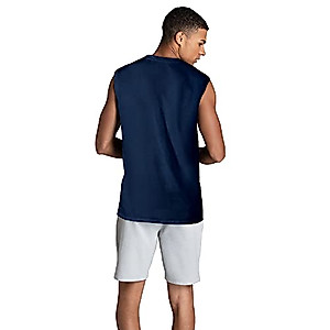 Fruit of the Loom Men's Eversoft Cotton Sleeveless T Shirts, Breathable & Moisture Wicking with Odor Control, Sizes S-4x, Muscle-2 Pack-Navy