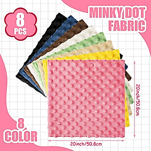 Dansydaisy 8 Pcs Minky Dot Fabric 20 x 20 Inch Minky Fabric Soft Fabric Minky Fabric by The Yard Bundle Square Fabric Quilting Patchwork Fabric Multi Color Square Fleece Fabric for DIY Crafts Cloths