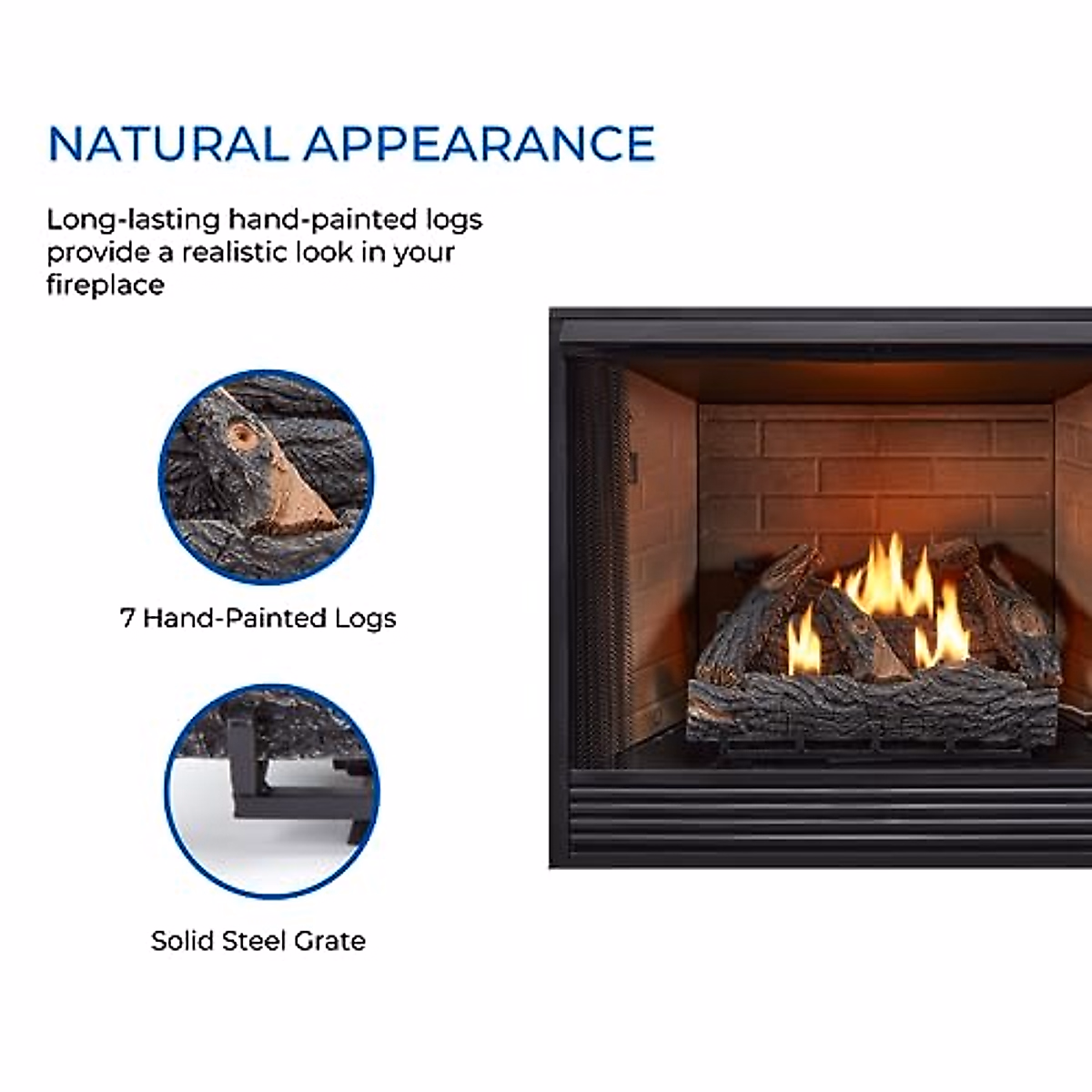 HearthSense VFL24T Dual Fuel Ventless Fireplace Logs Set with Thermostat, Use with Natural Gas or Liquid Propane, 32000 BTU, Heats up to 1100 Sq. Ft, Brown, 24 Inches