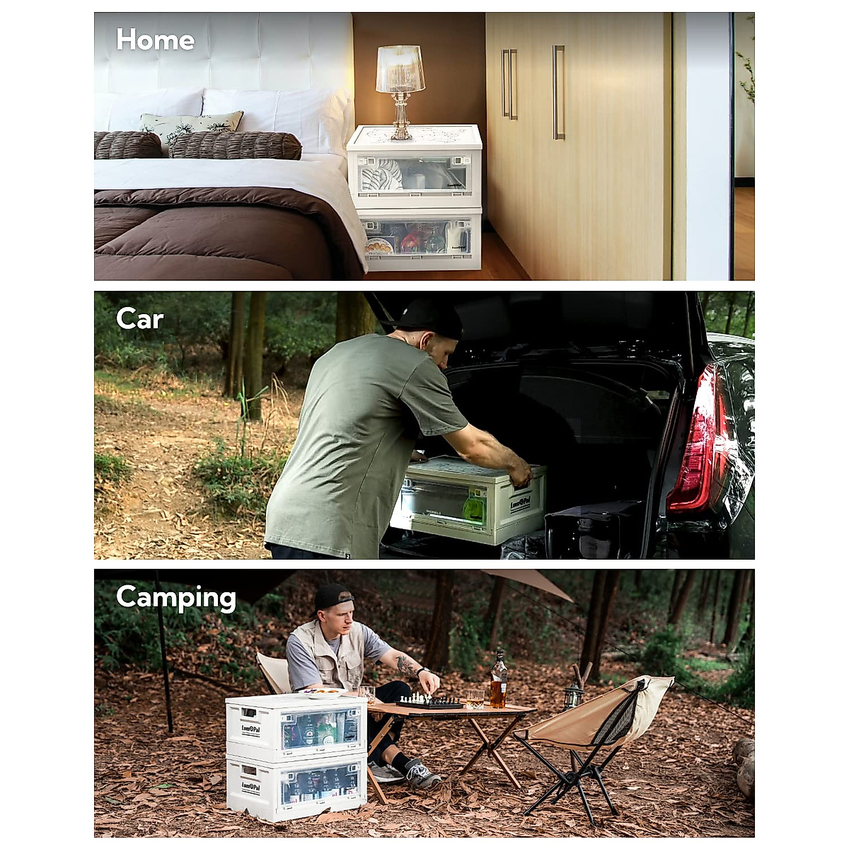 Lumopal Collapsible Storage Bins, 47qt Storage Box Camping Folding Sturdy Large Plastic Storage Crates Organizer Stackable with lid (Light Grey)