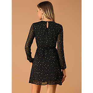 Allegra K Women's Choker V Neck Gilding Metallic Star Halloween Party Flared A-Line Dress Medium Black