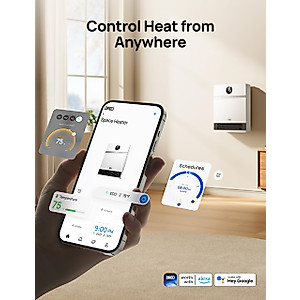 Dreo Smart Wall Heater, IP24 Electric PTC Space Heater for Indoor Use, 30° Oscillation, Adjustable Thermostat, Remote Control, Works with Alexa, 24H Timer, Easy-mounted Heater for Bedroom, Office