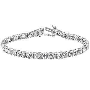 Beyond Brilliance Illusion Set 1/4 Carat Round Cut Natural Diamond Tennis Bracelets for Women in Sterling Silver Jewelry | Timeless Design | Gift for Her | Gift Box Included