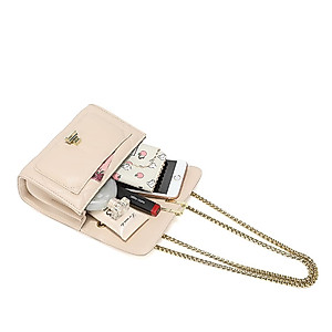 NW Crossbody Bags for Women Quilted Shoulder Purses and Handbags Lattice Texture with Chain Strap (Beige)