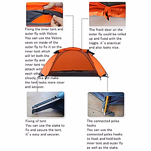 camppal 1 Person Tent Backpacking Camping Hiking Mountain Hunting Tent Lightweight and Waterproof for 4 Season Extreme Space Saving Single Bracket (Orange-with skirt)