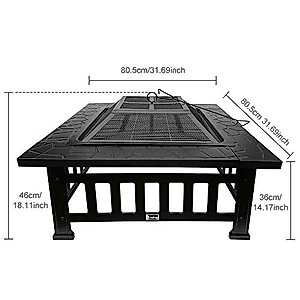 Hypeshops 32" Fire Pit BBQ Square Table Backyard Patio Garden Stove Wood Burning Fireplace
