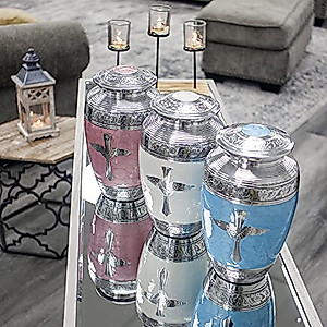 LETUSTO Cremation Urn for Human Ashes for Adults, Funeral Burial Handcrafted Decorative Urns with Velvet Bag for Easy Preservation and Portability [Cross-White]