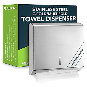 Alpine Industries C-Fold/Multifold Paper Towel Dispenser - Brushed Stainless Steel (290 C Folds/ 380 Multi-Fold)