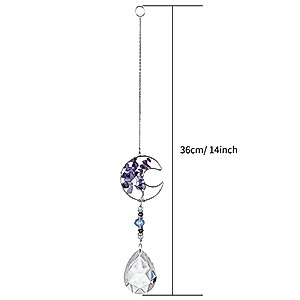 Jescrich Tree of Life Half Moon Purple Suncatcher Crystal Drop Prism Wall Hanging Ornaments for Window,Garden,Car,Home Decoration (Purple)