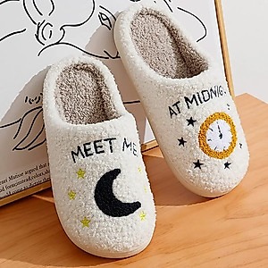 DakinFu Unisex Meet Me at Midnight Slippers Fuzzy Warm House Slippers Winter Indoor Outdoor Shoes White 43-44