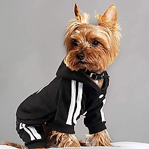 Pet Cat Dog Cute Outfit Clothes Hoodie Jumpsuit Tracksuit Jacket Winter Sweater 4-Legs Style Black for Puppy Small to Medium Dogs Boy and Girl (Small)