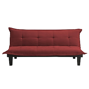 DHP Lodge Convertible Futon Couch Bed with Microfiber Upholstery and Wood Legs, Red