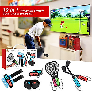 Nargos 2023 Switch Sports Accessories Bundle 10 in 1 Kit for Switch & Switch OLED: Joy Con Grips for Instant Sports, Mario Golf Super Rush, Mario Tennis Ace, and Just Dance, Gift for Kids