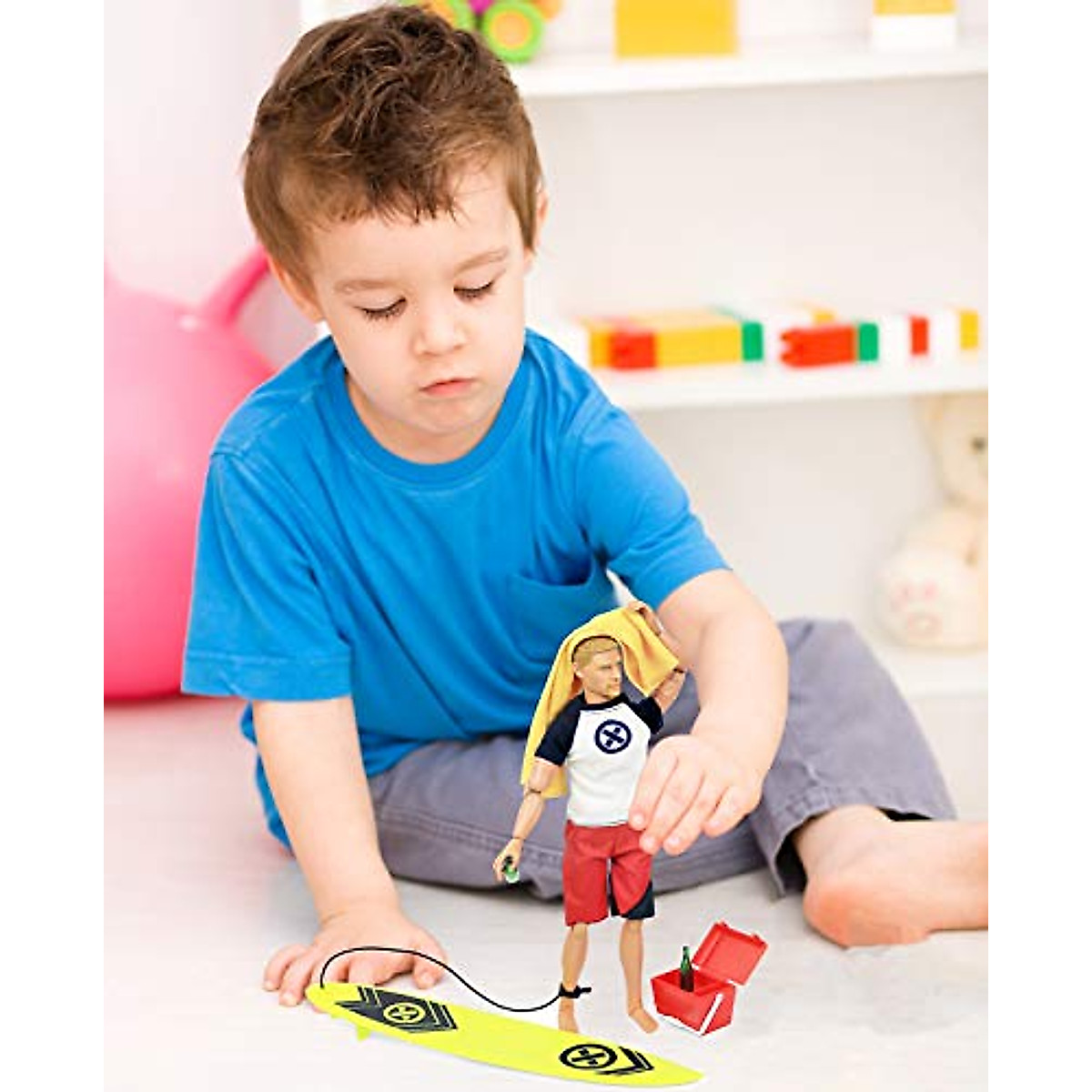 Click N' Play Sports & Adventure Surfer 12" Action Figure Play Set with Accessories,Brown/a