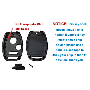 Arruweer NO Cut Replacement Key Fob Shell Case Fit for Honda Accord Crosstour Civic Odyssey CR-V CR-Z Fit Keyless Entry Remote Car Key Fob Cover (Only Casing) (2+1 Button)