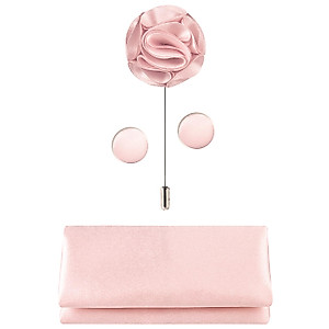 TIE G 5pcs Tie Set in Gift Box : Solid Color Necktie, Satin Bow Tie, Pocket Square, Lapel, Cuff Links (Blush Pink)