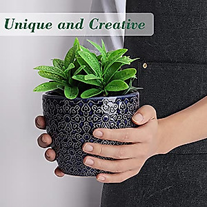 DeeCoo 2 Pack Ceramic Plant Pots Indoor, Flower Pot Set 5.5 + 6.5 Inch, Blue Planters for Plants, Clay Plant Pots with Drainage Hole for Snake Plants, Orchid, Succulent, Cactus - Outdoor Garden Pots