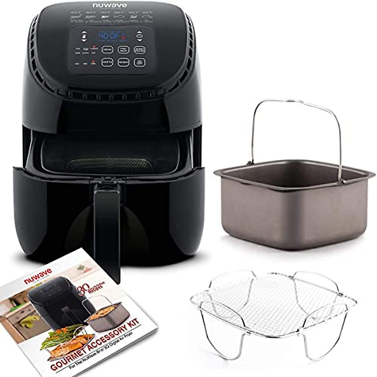 NUWAVE Brio 3-Quart Digital Air Fryer With Bonus Pan and Frying Rack with One-Touch Digital Controls, 6 Easy Presets, Precise Temperature Control, Recipe Book, Wattage Control, Preheat and Reheat