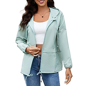 Zcfire Summer Thin Jackets Waterproof Raincoat Lightweight Breathable Rain Jacket Hooded Rain Coat Outdoor Light Green XL