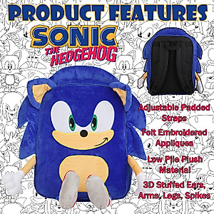 AI ACCESSORY INNOVATIONS Sonic The Hedgehog Backpack for Boys, Plush Padded Bookbag with Adjustable Shoulder Straps, Sonic Schoolbag with 3D Arms, Legs and Ears, Durable School Bag for Kids, Blue