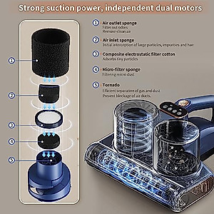 OQZZ Mattress Vacuum Cleaner, UV Bed Vacuum Cleaner Upgrade 14KPa Mattress Cleaner Vacuum with Roller Brush & Double Dust Cups, for Bed, Fabric Sofa, Carpet & Other Fabric Surfaces