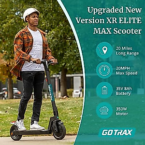 Gotrax XR Elite MAX Electric Scooter -10" Pneumatic Tires, Max 20 Miles Range, 15.5Mph Speed Power by 350W Motor, Large Digital Display and Cruise Control for Foldable Commuter E-Scooter for Adult