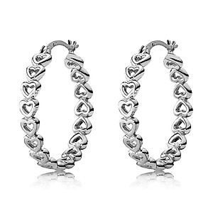 LeCalla Sterling Silver Heart Hoop Earrings Jewelry Rhodium Plated Love Heart Linked Hoop Earring for Women