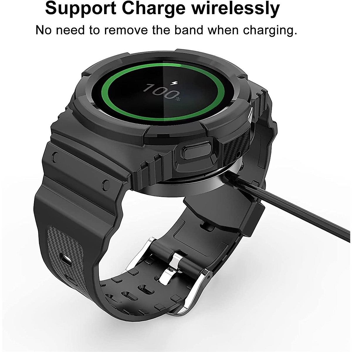 VeveXiao Rugged Case Band Compatible with Samsung Galaxy Watch 4 40mm 44mm , Replacement Strap bulid-in Bumper Cover Accessories for Men Women, Galaxy Watch 4 44mm, black