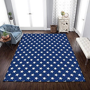 Area Rug Non-Slip Rug Style Seamless White Stars Blue Indoor Outdoor Living Room Bedroom Kids Room Carpet Runner Rug Home Decor Doormat Yoga Mat Patio Floor Mat