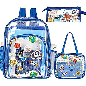 Eccliy Clear Backpack Stadium Approved Backpack 3 School Backpack for Girls Boys Christmas Clear Backpack Girls Boys Backpack (Blue, Astronaut)