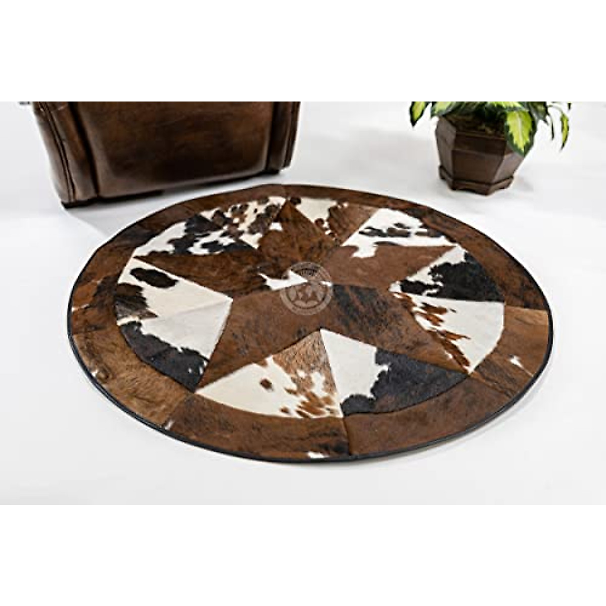 Genuine Round Cowhide Rug Rodeo Star Patchwork 40" Area Rug