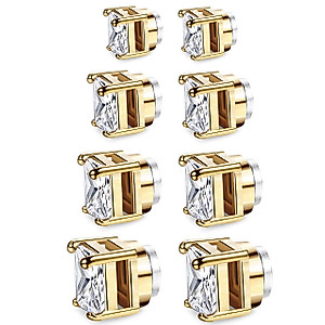 Jstyle 4 Pairs Stainless Steel Mens Womens Magnetic Stud Earrings Non-piercing CZ 4-7mm Yellow