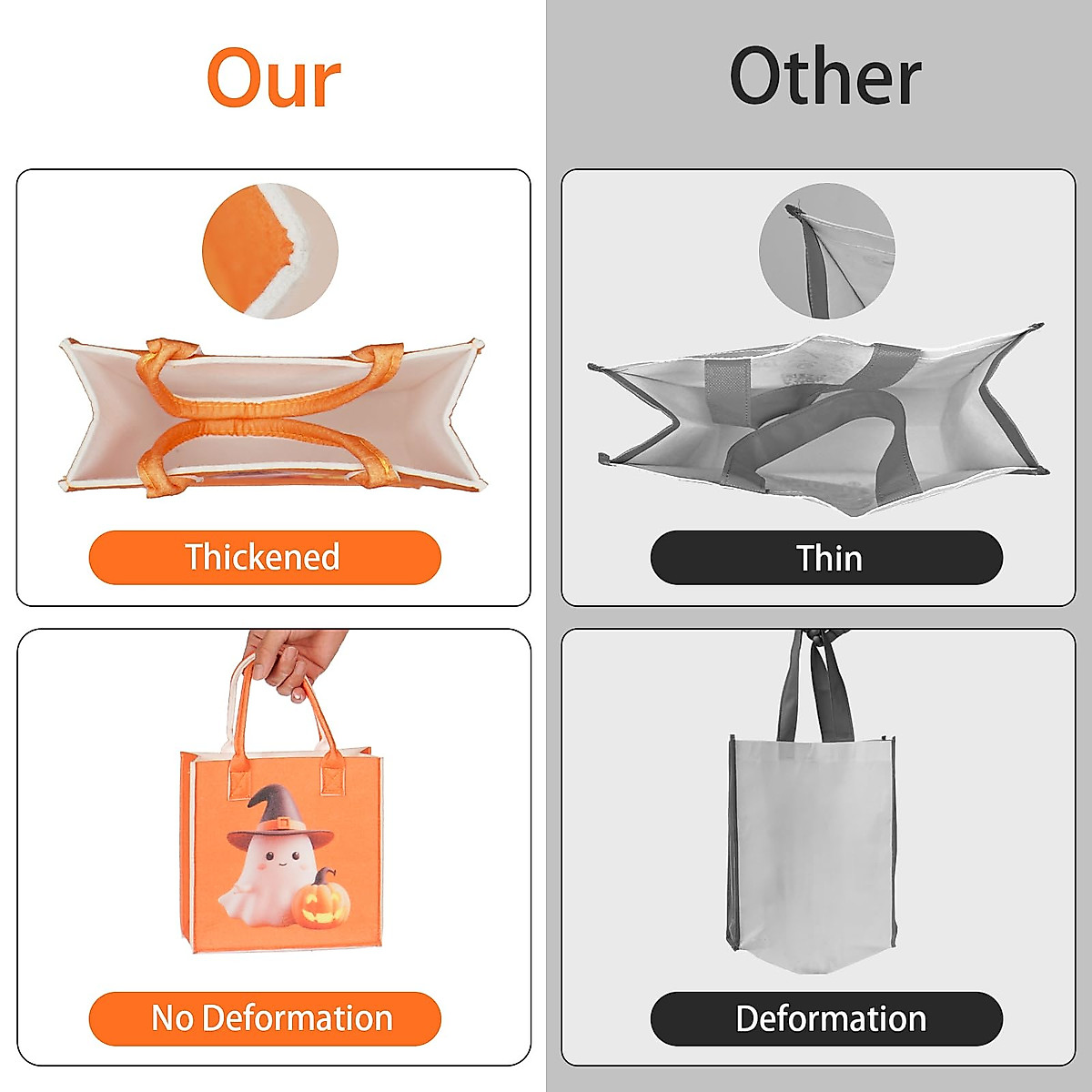 JIWINNER 3PCS Halloween Treat Bags for Candy - 8×8×4“ Halloween Bags with Handles - Reusable Halloween Candy Bags - Durable Halloween Bags for Trick or Treat