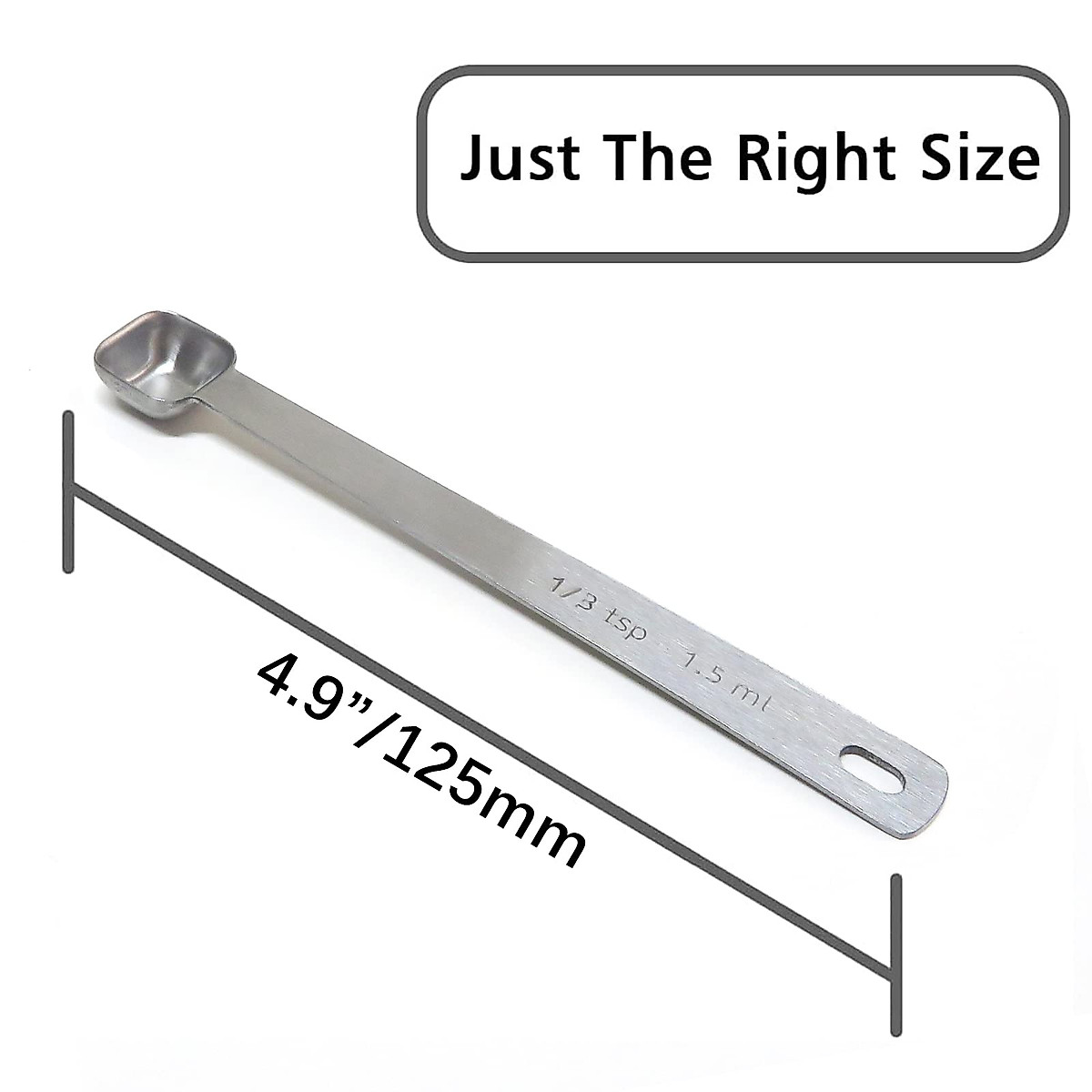 BERYLER 1/3 Teaspoon(1/10 Tbsp | 1.5 mL | 1.5 cc | 0.05 oz) Single Measuring Spoon, Small Measuring Spoon Only, Individual Tiny Measuring Spoons, Stainless Steel Mini Measuring Spoons (Square Bowl)
