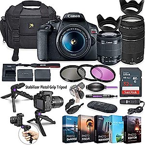 Canon EOS Rebel T7 DSLR Camera with 18-55mm & 75-300mm Lens + 5 Photo/Video Editing Software Package & Accessory Kit (Renewed)