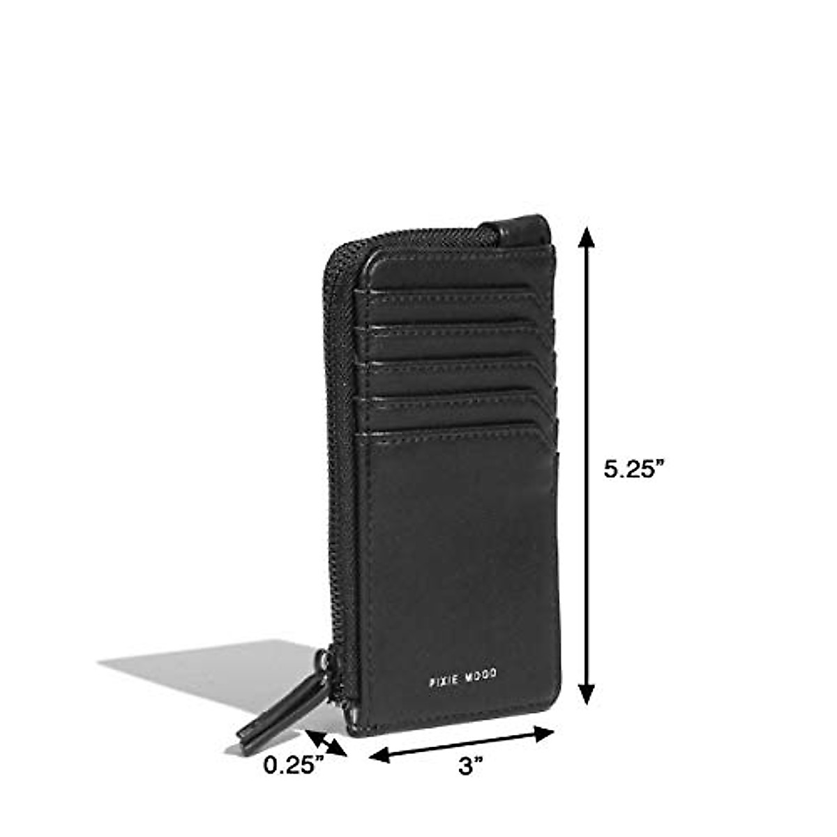 Pixie Mood Quinn 5 x 3 Vegan Leather Zippered ID Card Wallet, Black