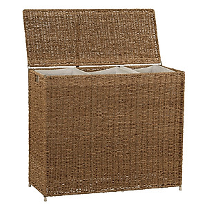 Household Essentials Brown ML-5445 Wicker 3 Compartment Laundry Sorter with Lid | 3 Section Clothes Hamper