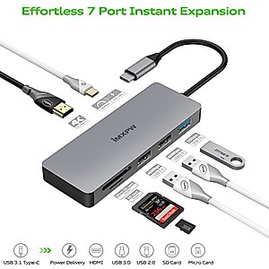 USB C to HDMI Adapter, 7 in 1 USB-C Hub Multiport Adapter with 4K HDMI, 100W PD, USB 3.0/2.0 Port, SD/Micro SD Card Reader, Portable Docking Station for MacBook Pro/Air/iPad/Dell XPS/Nintendo Switch