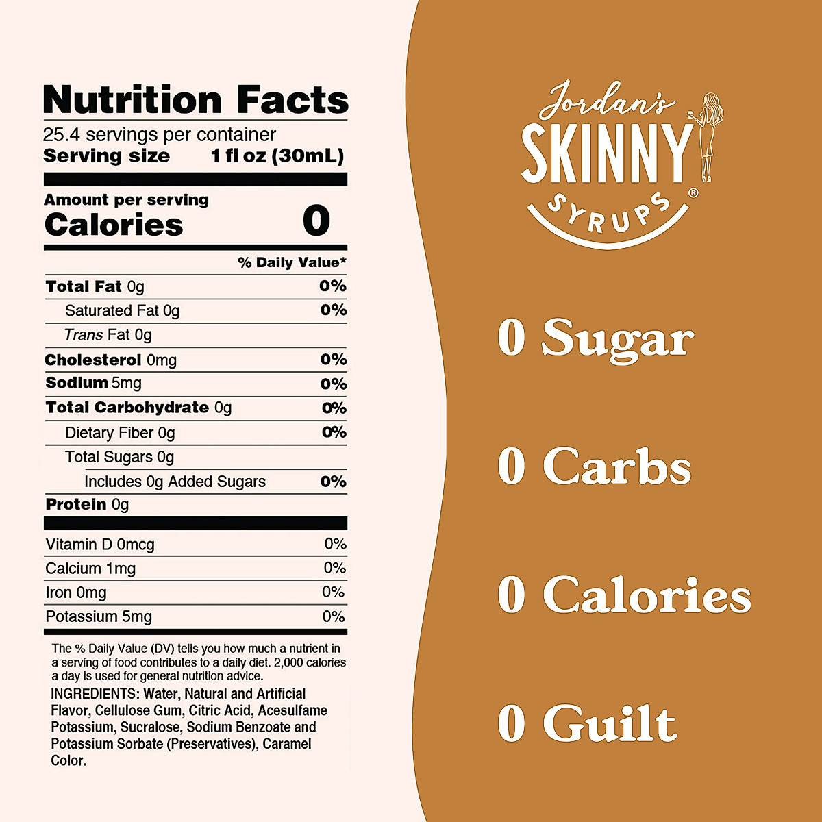 Jordan's Skinny Syrups Sugar Free Coffee Syrup, Vanilla Caramel Creme Flavor Drink Mix, Zero Calorie Flavoring for Chai Latte, Protein Shake, Food & More, Keto Friendly, 25.4 Fl Oz (Pack of 1)