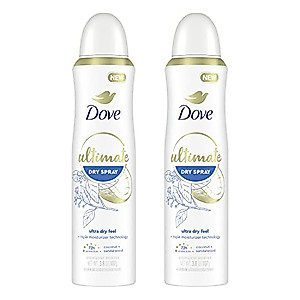 Dove Ultimate Dry Spray Antiperspirant Coconut And Sandalwood 2 Count For 72-Hour Sweat And Odor Protection With Triple Moisturizer Technology 3.8oz