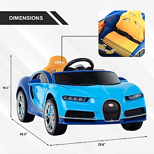 Uenjoy 12V Licensed Bugatti Chiron Kids Ride On Car Battery Operated Electric Cars for Kids with RC Remote Control, LED Lights, Music& Horn, Storage Room, Blue