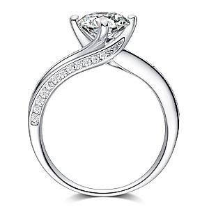 Auldey 1.9 Carat Round Cut Moissanite Engagement Rings for Women in 14k White Gold Plated Silver Ring (D Color, VVS, cttw) Anniversary Promise Ring Size 6-9, 8