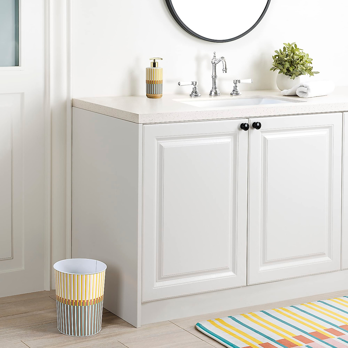 Allure Home Creation Market Stripe Metal Wastebasket/Trash Can-Small Size-1.5 Gallons