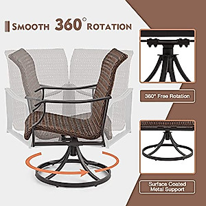 EROMMY Patio Wicker Swivel Chair Set of 2, Heavy Duty Outdoor Dining Chair with 23.5'' High Back, Extra-Large Water-Fall Seat, Rattan Porch Chair Gentle Rocker for Outside, Garden, Backyard, 2 PCS