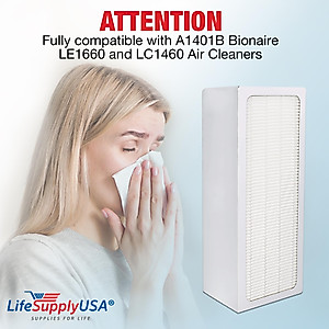 LifeSupplyUSA Air Cleaner Filter Replacement Compatible with A1401B Bionaire LE1660 and LC1460 Air Cleaners