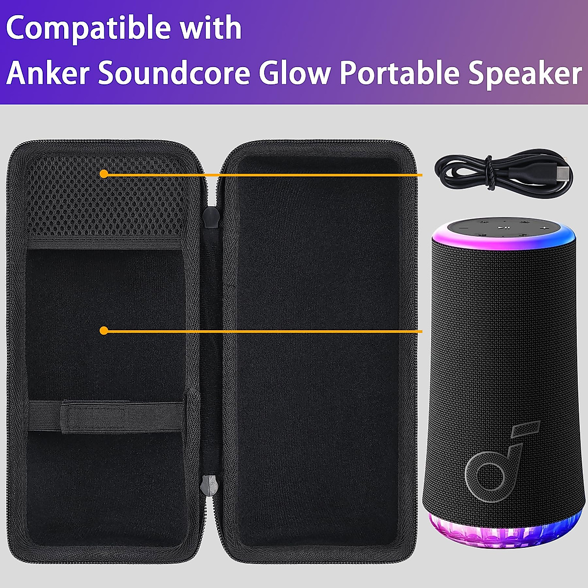 co2CREA Hard Case Compatible with Anker Soundcore Glow Portable Speaker