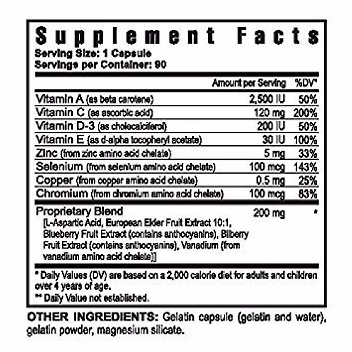 100mcg Selenium Plus A, C. D3, E, Copper & Chromium - 90 CAPS